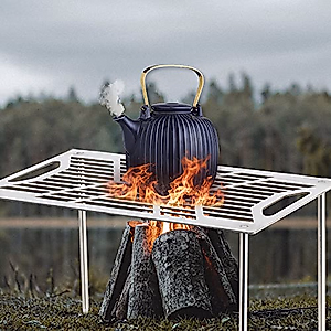 BBQ Charcoal Grill Barbecue Simple Portable Easy Installation Stainless Steel Plate with 4 Legs Kebab Shelf for Hiking Camping Hunting Fishing Indoor Outdoor