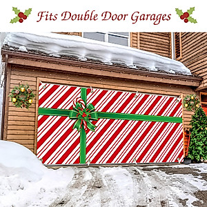 Hosuly 6.6 x 16ft Double Christmas Garage Door Banner Large Merry Christmas Hanging Backdrop Decorations Indoor Outdoor Christmas Garage Door Cover for Xmas Holiday Party (Candy Boxes Style)