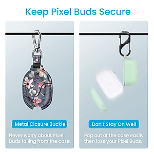 Fintie Protective Case for Google Pixel Buds Pro 2 (2024) / Google Pixel Buds Pro (2022), Premium PU Leather Slim Fit Metal Snap Closure Portable Cover Skin with Keychain, Blooming Hibiscus