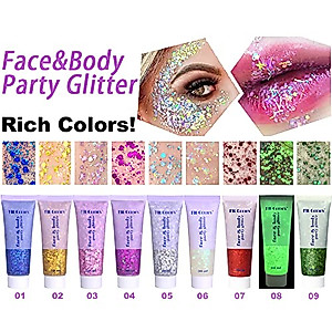 Face Glitter Gel, 2 Jars Holographic Chunky Glitter Makeup for Body, Hair, Face, Nail, Eyeshadow, Long Lasting and Waterproof Mermaid Sequins Liquid Glitter Total 6 Colors Available (#6, White, 2PCS)