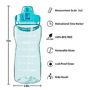 EYQ 64oz Leakproof Free Drinking Water Bottle with Motivational Time Marker BPA Free for Fitness, Gym and Outdoor Sports (Mint Green)