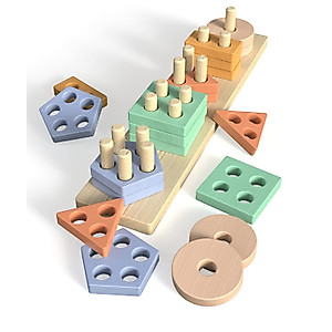 GetWill Montessori Toys for 1 2 3+ Year Old Kids, Toddler Wooden Learning Toys, Kids Sorting and Stacking Toys for Baby Boys and Girls, Color Shape sorter Toys for Toddlers 1-3