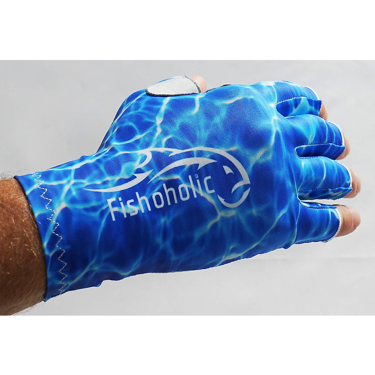 Fishoholic Fingerless Fishing Glove L/XL w' Super Grip UPF50+ UV Sun Protection for Men and Women Kayaking Hiking Paddle Board Paddling Rowing Canoe (BlueCamo, L/XL)