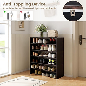 COSTWAY 6-Tier Shoe Rack, Extra Wide Shoe Shelf Organizer with Stackable Design, 31" Freestanding Storage Shoe Stand for Small Space Entryway Hallway Closet (Brown)