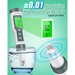 Digital pH Meter Tester Pen With 3 Calibration Powders, 0.01 Accuracy, Pocket Size, LCD Display for Household Drinking, Pool and Aquarium