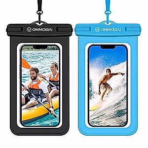 OMMOIRAI Lanyard Waterproof Phone Pouch For Beach, Universal Under Water Proof Case for Iphone 13 12 11 Pro Max Xs Xr X Se 8 7 6 6s Samsung Galaxy S9 S7 J7, Ipx8 Cell Phone Dry Bag (Black&Blue) 2 Pack