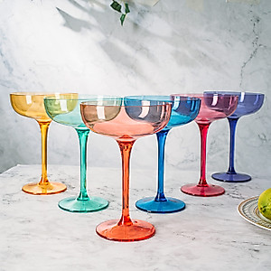 Plastic Acrylic Shatterproof Martini, Margarita, Champagne & Cocktail Unbreakable Glasses, Large Coupe Glasses 15oz, 6 Set, Tritan European Design Drinkware, BPA-free,Reusable, Pool, Indoor & Outdoor