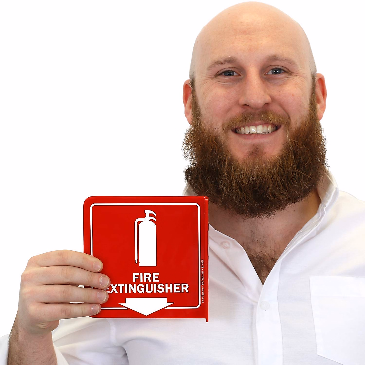 SmartSign "Fire Extinguisher" Projecting Sign, Fire Extinguisher with Down Arrow | 6" Polished Acrylic