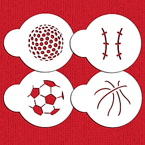Designer Stencils Small Sports Ball Cupcake and Cookie Stencils (Basketball - Golf - Soccer - Baseball), Beige/semi-transparent