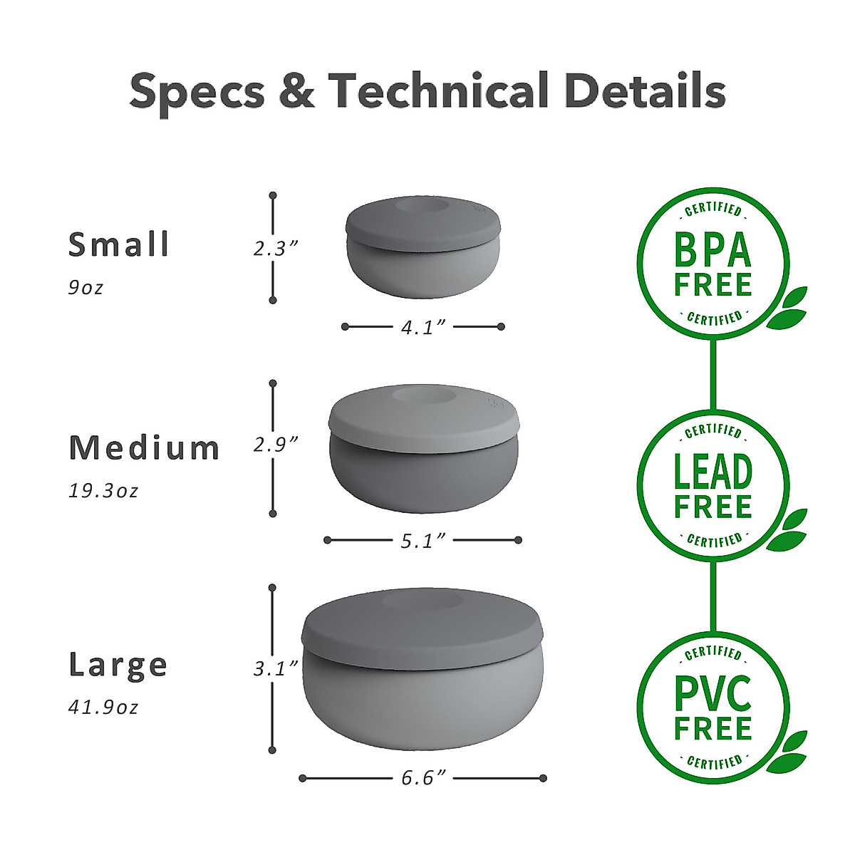 Beso Vida Silicone Bowl Set of 3 with Lids – Multi-Size, Leak-Proof, BPA-Free Food Storage Containers | Freezer, Microwave & Oven Safe | Ideal for Meal Prep, Baby Food & Leftovers (Rocky Gray)