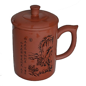 Liang baobao Purple Sand Clay Tea Cup 500ml Chinese Zisha Teacups Handle Lip Mugs (Red)