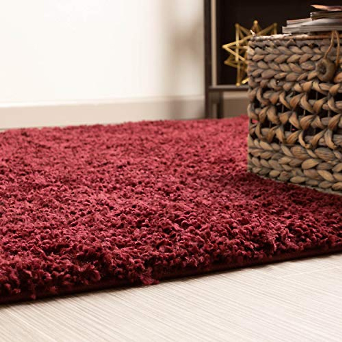 Super Area Rugs Fluffy & Soft Fiber Shag Rug Perfect for Living Rooms, Dining Rooms and Home Decor, Cranberry Red, 4' X 6' Rectangle