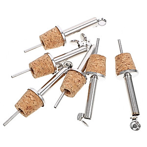 Tofficu 6Pcs Stainless Steel Wine Pourer Liquor Pour Spouts Set Cork Design Wine Bottle Stoppers with Dust Caps for Wine Olive Oil Coffee Vinegar Bottles