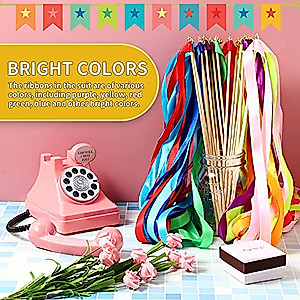 50 Pieces Ribbon Sticks Wedding Streamers Chromatic Streamers Silk Fairy Sticks for Party, Birthday, Celebration and Holiday (Colorful)