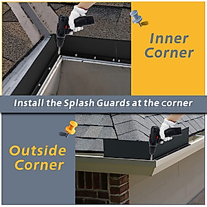 Flamorrow 4 Pack Aluminum Gutter Valley Splash Guards, Rainwater Roofing Gutter Guard, Straight Gutter Splash Guard for Flat Shingle Roofs, Valley, Corner, Black