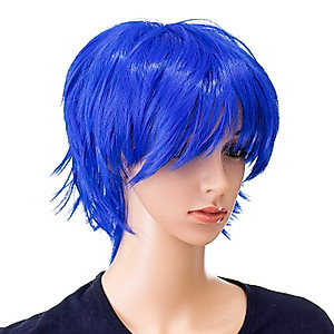 SWACC Unisex Fashion Spiky Layered Short Anime Cosplay Wig for Men and Women (Blue)