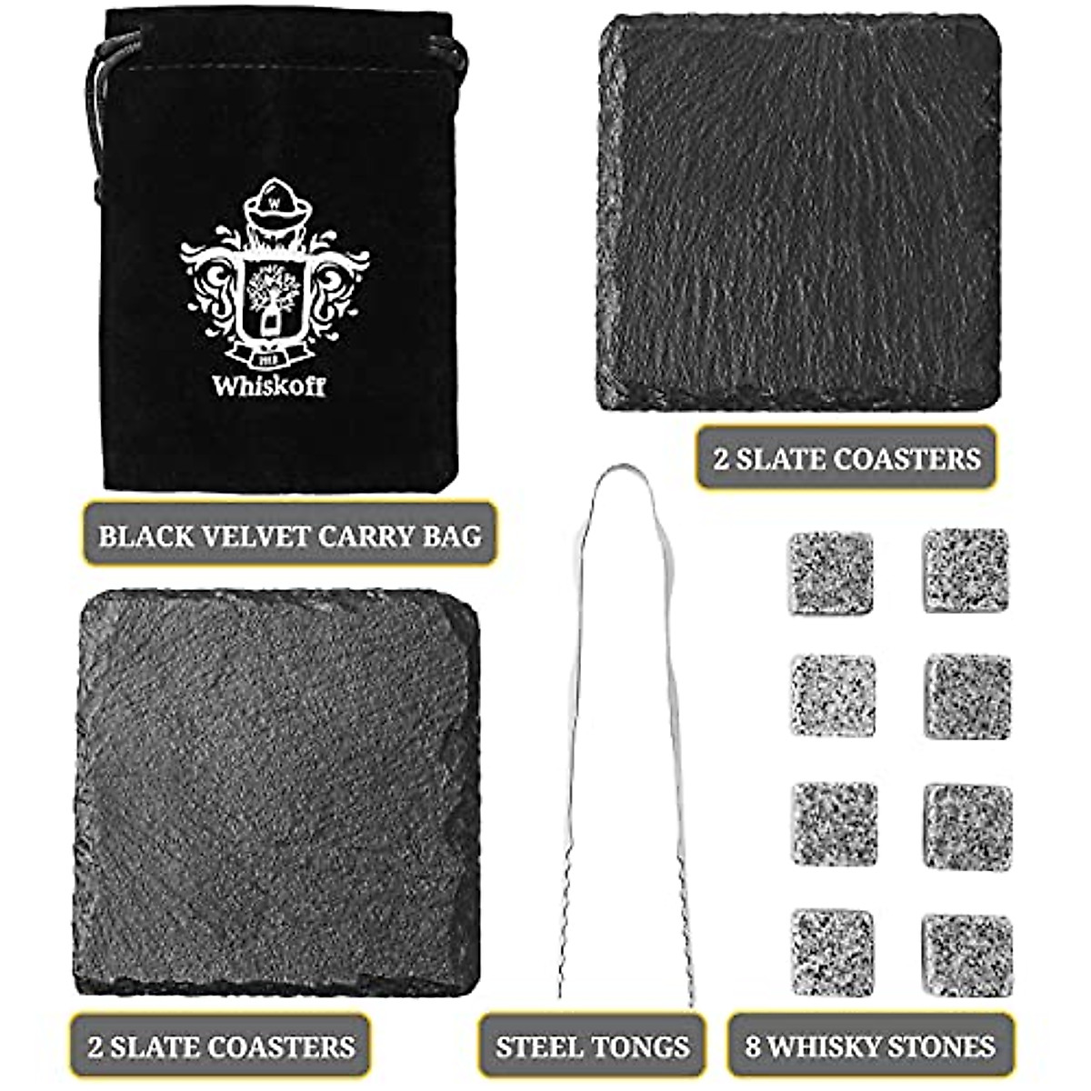 Whiskey Glass Set of 2 - Old Fashioned Whiskey Includes Square Crystal Whiskey Glasses, Chilling Rocks, Slate Coasters - Bourbon Glass set Old Fashioned - Birthday gifts men women, 40th birthday, 50th