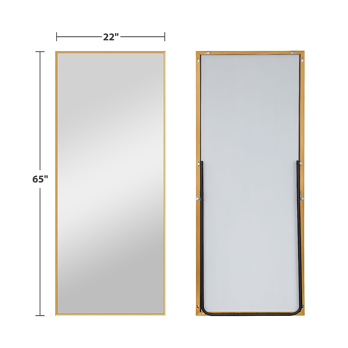 self Full Length Floor Mirror 65"×22" Metal Aluminum Alloy Frame Floor Mirror with Standing Holde Standing Hanging or Leaning Against Wall Mirror,Golden