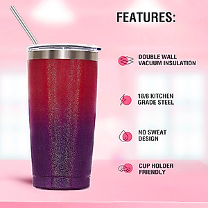 JERIO 60th Birthday Gifts for Women, Gifts For Women Turning 60, 60 Years Old Birthday Gifts for Her, Mom, Wife, Sister, Grandma, Friends 20oz Tumbler Glitter Red