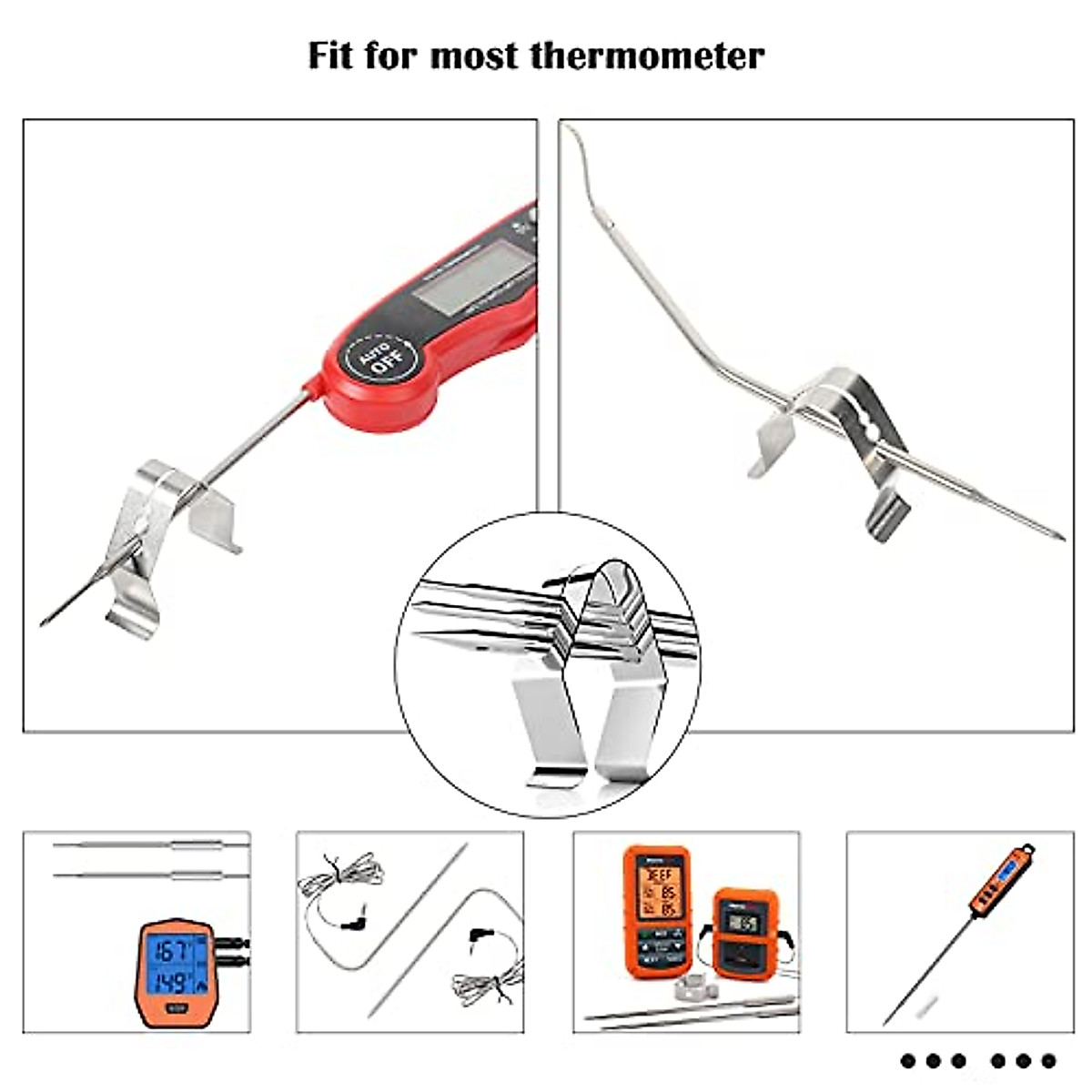 6 Pieces Grill Thermometer Probe Clip Holder for BBQ Smoker，Universal Upgraded Stainless Steel Barbecue Temp Probe Clip