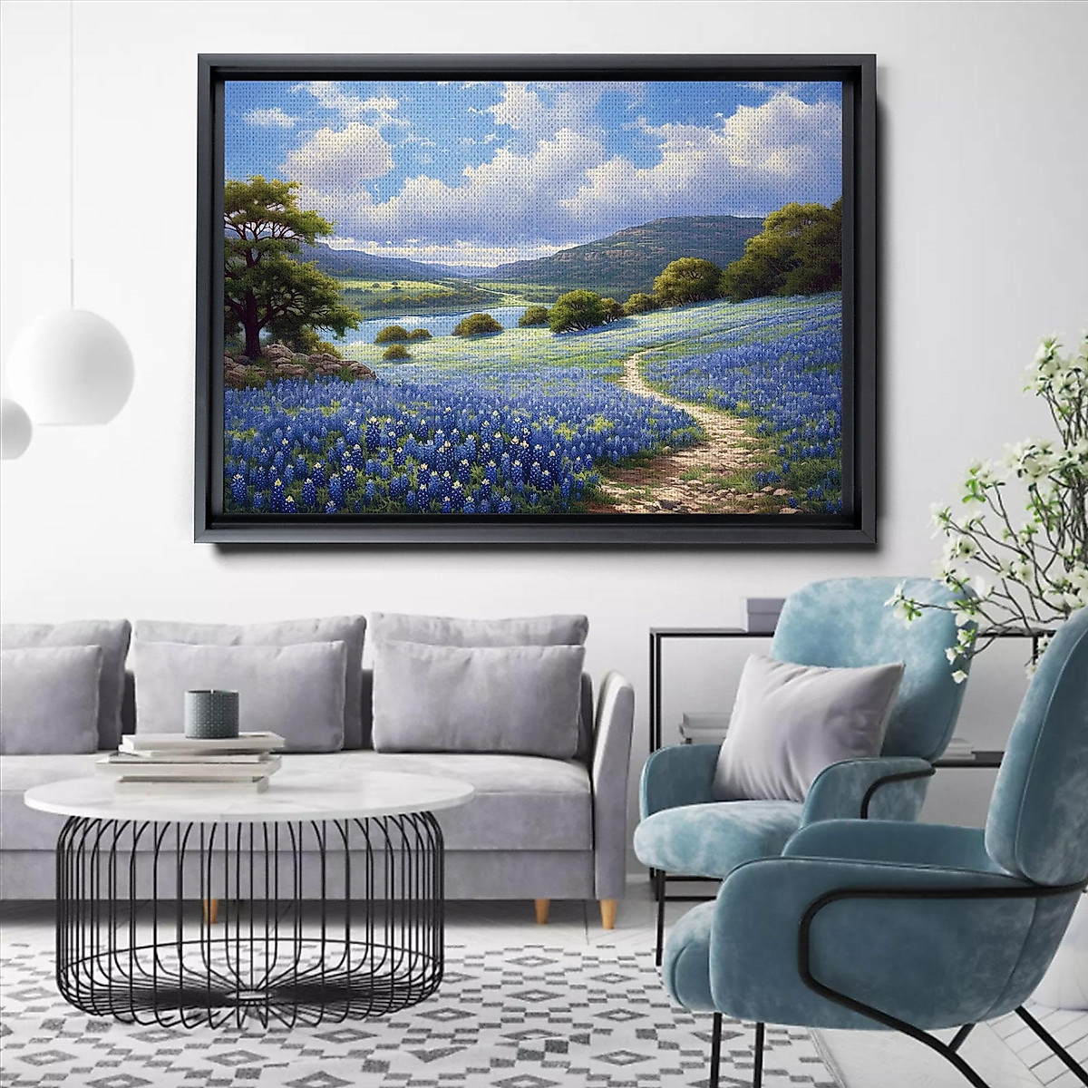 Enchanting Texas, Native Texas Hill Country Bluebonnet Landscape - Fine Art Print Mounted in a White Mat Board