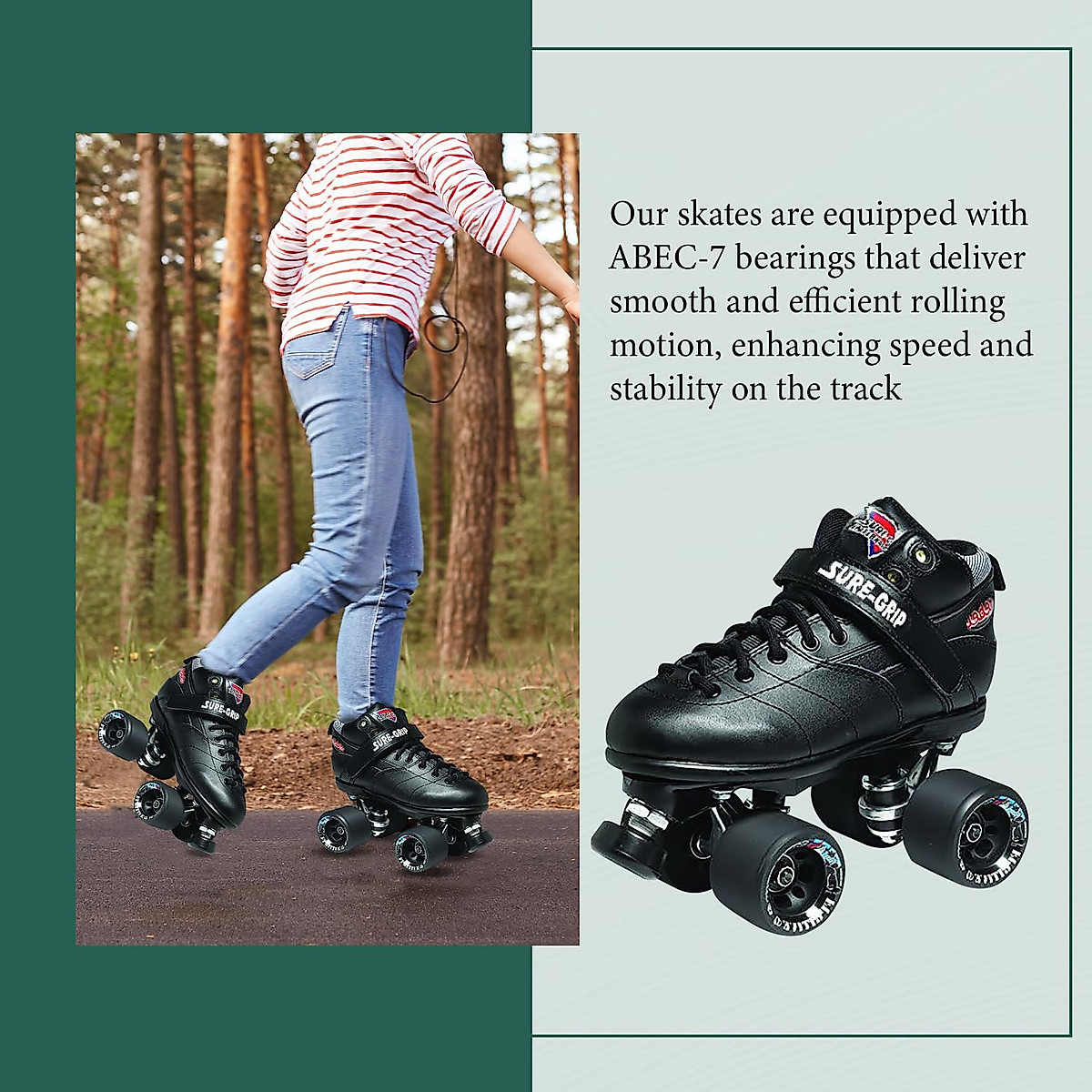 Sure-Grip Rebel Derby Roller Skates for Men & Women - 62mm Fugitive Polyurethane Wheels - Super X Plate Extended Support for Larger Sizes - Suitable for Indoor & Outdoor Skating - Beginner Friendly