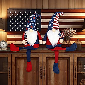 2 PCS Large 4th of July Patriotic Gnome Decorations,Red White Blue Stars and Stripes Decor Gnome, American Memorial Labor Veterans Independence Day Gnomes Decor Gift Handmade Tiered Tray Decorations