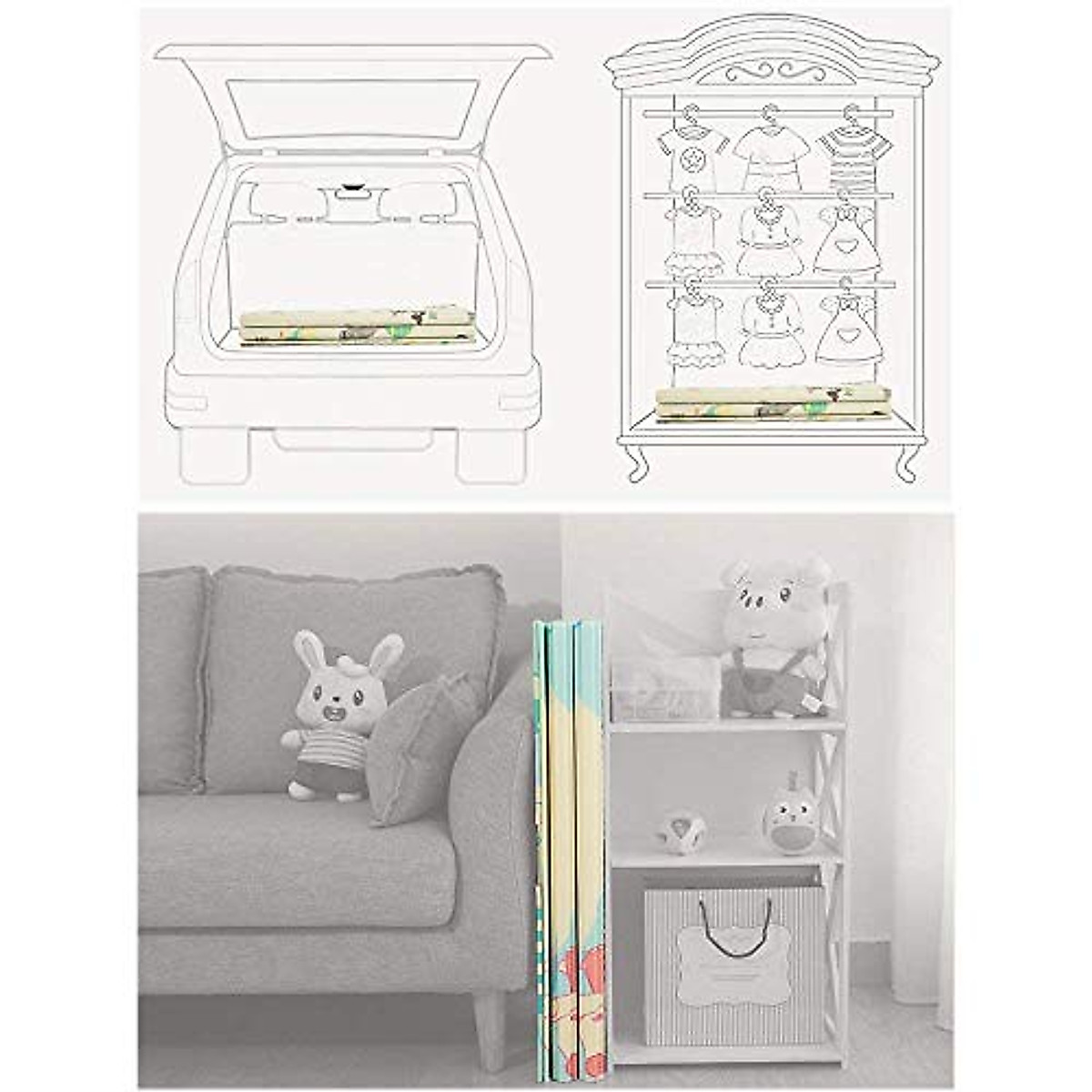 Folding Baby Play Mat, KAKIBLIN Non Toxic Baby Foam Floor Mat Reversible Waterproof Travel Crawling Mat, 79”x59”x0.4”