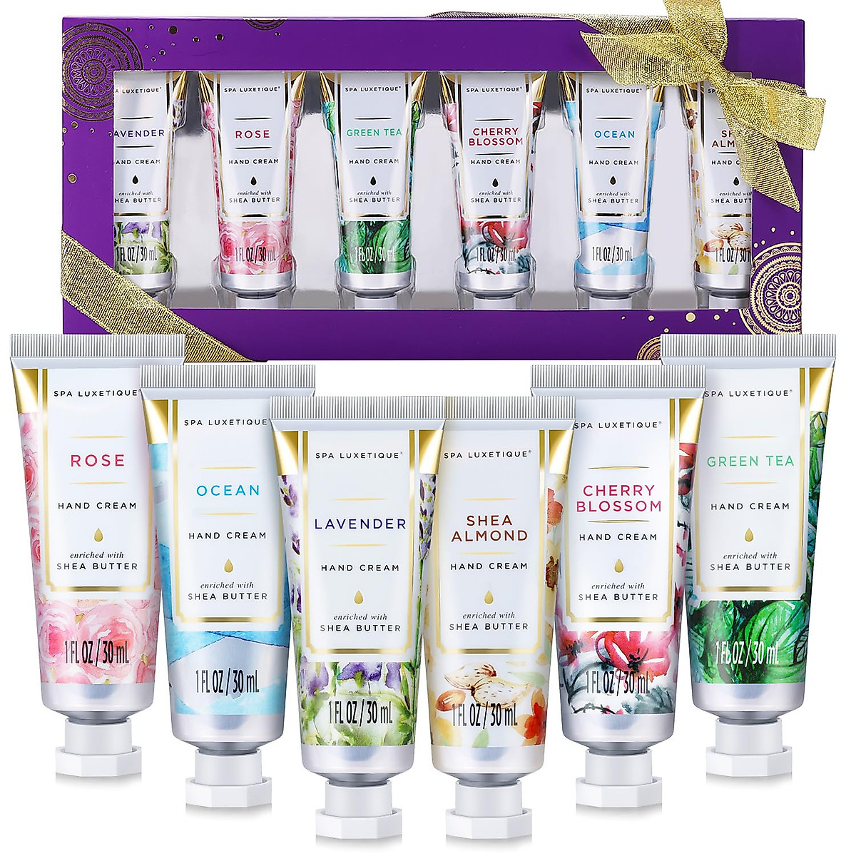 spa luxetique Hand Cream Hand Cream Set Gift for Women Hand Lotion with Natural Aloe and Vitamin E for Dry Skin Mini Travel Size Scented Hand Lotion | 6 x 1.0 oz/30ml