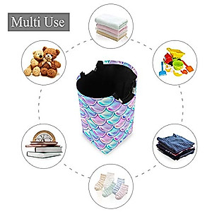 Ollabaky Large Foldable Laundry Hamper Bag with Handles, Mermaid Scales Laundry Basket Box Big Storage Organizer for Family, Dormitory, Washhouse…