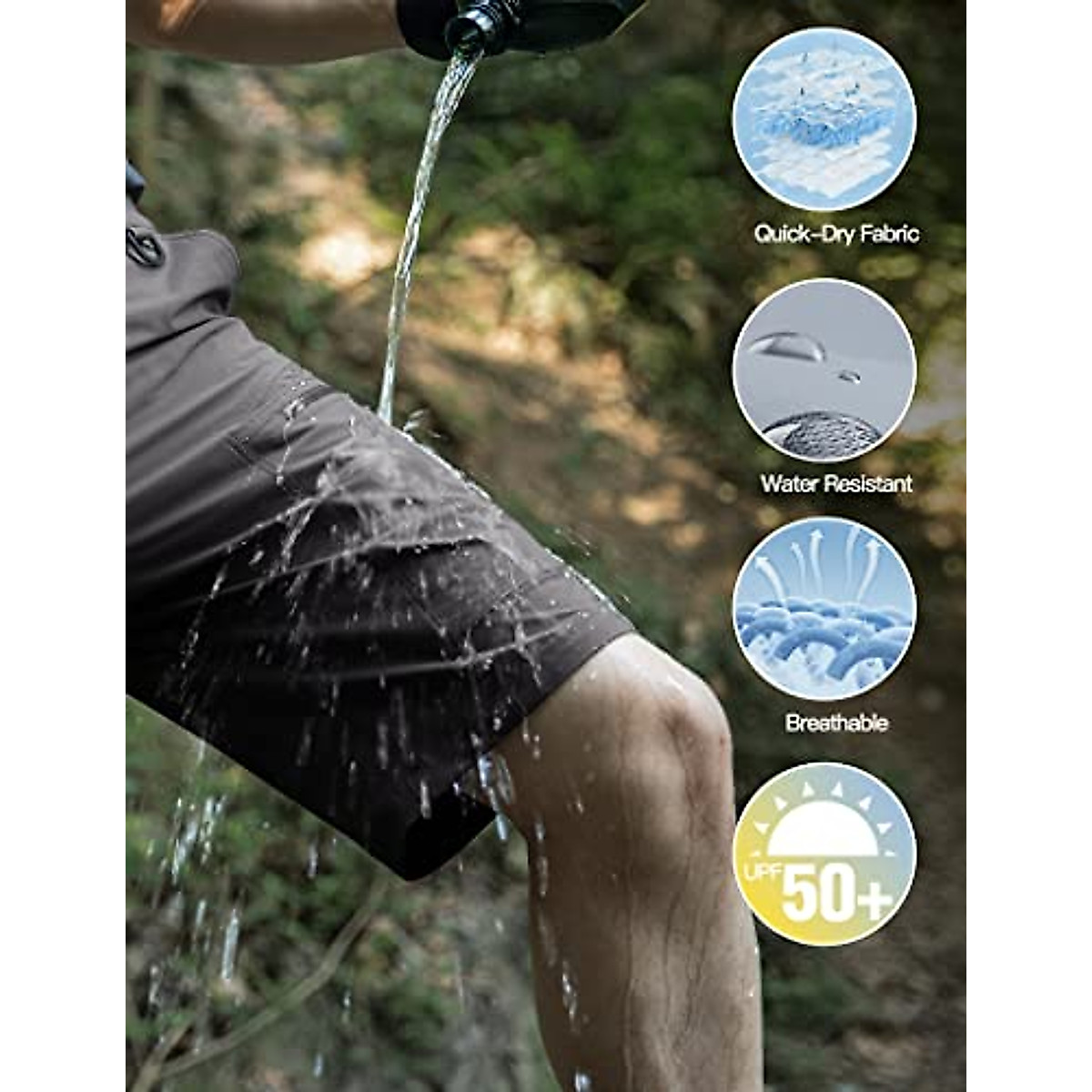 FREE SOLDIER Men's Lightweight Breathable Quick Dry Tactical Shorts Hiking Cargo Shorts Nylon Spandex（Gray 36Wx10L