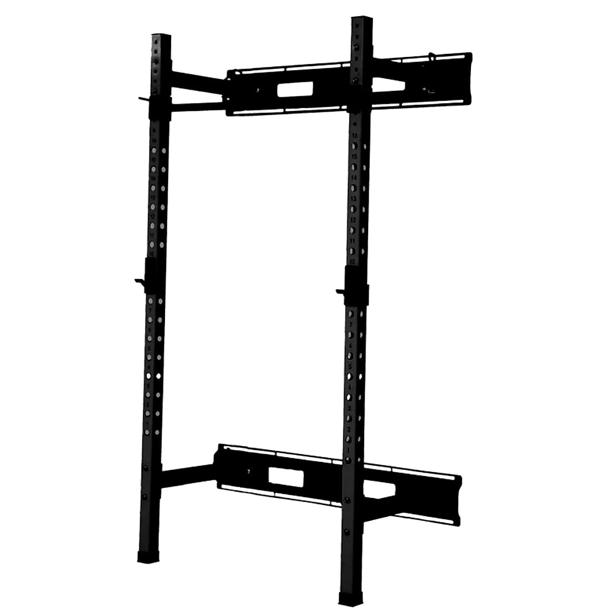 HulkFit Pro Series Wall Mounted Folding Power Rack Cage with J Hooks and Height Adjustable Pull Up Bar - Black