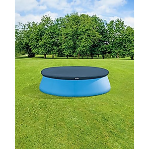 INTEX 28020E 8-Foot Round Easy Set Pool Cover – Includes Rope Tie – Drain Holes – 12in Overhang – Snug Fit