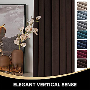 Brown Velvet Curtains Blackout - 95 inch Length Curtains for Living Room Soft Velvet Fabric Thermal Insulated Rod Pocket Window Treatment Set for Bedroom,W52 x L95,Brown, 2 Panels