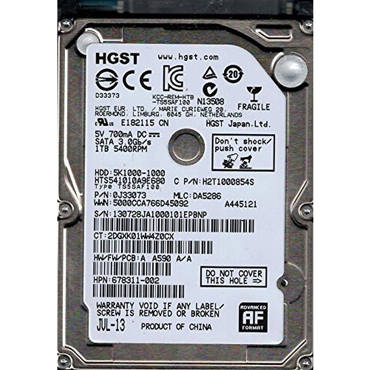 HGST HTS541010A9E680 P/N: 0J33073 MLC: DA5286 1TB
