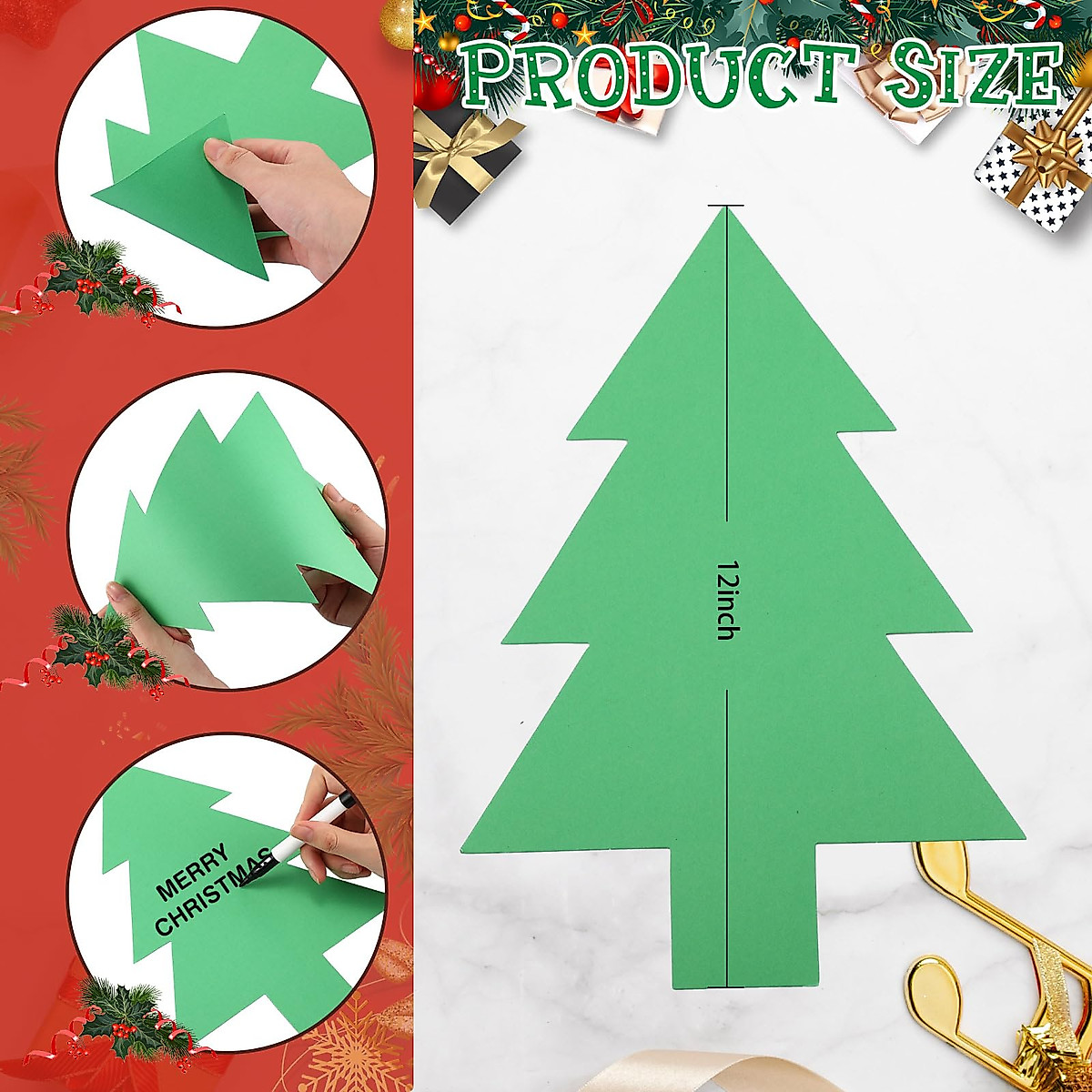 Seajan 100 Pcs Green Paper Christmas Tree 12 Inch Christmas Tree Shape Cutouts Double Sided Cardboard Christmas Tree for Craft Bulletin Board School Classroom Xmas Winter Party Decor