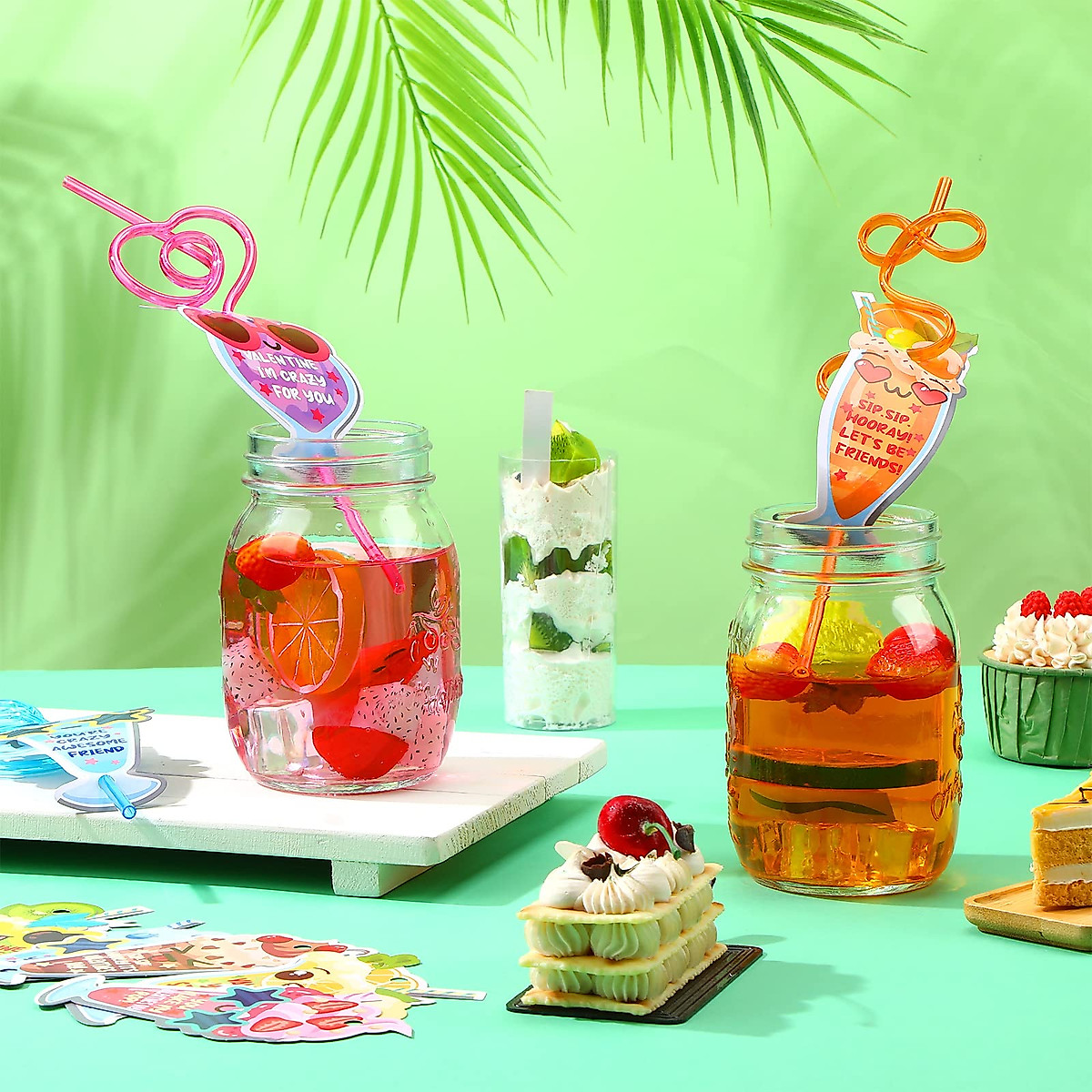 32 Pack Valentines Day Cards with Crazy Straws for Kids Valentine Gift Card Exchange with Heart Straws for Girls Boys School Class Exchange Gifts Prizes Valentine's Party Favors