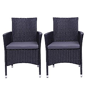 BaIWaNG Outdoor Patio Wicker Dining Chairs 2 Piece Set, PE Rattan Single Sofa Chair, Patio Furniture Set, Outdoor Wicker Bistro Set Rattan Chairs for Patio, Garden, Patio, Deck, Lawn