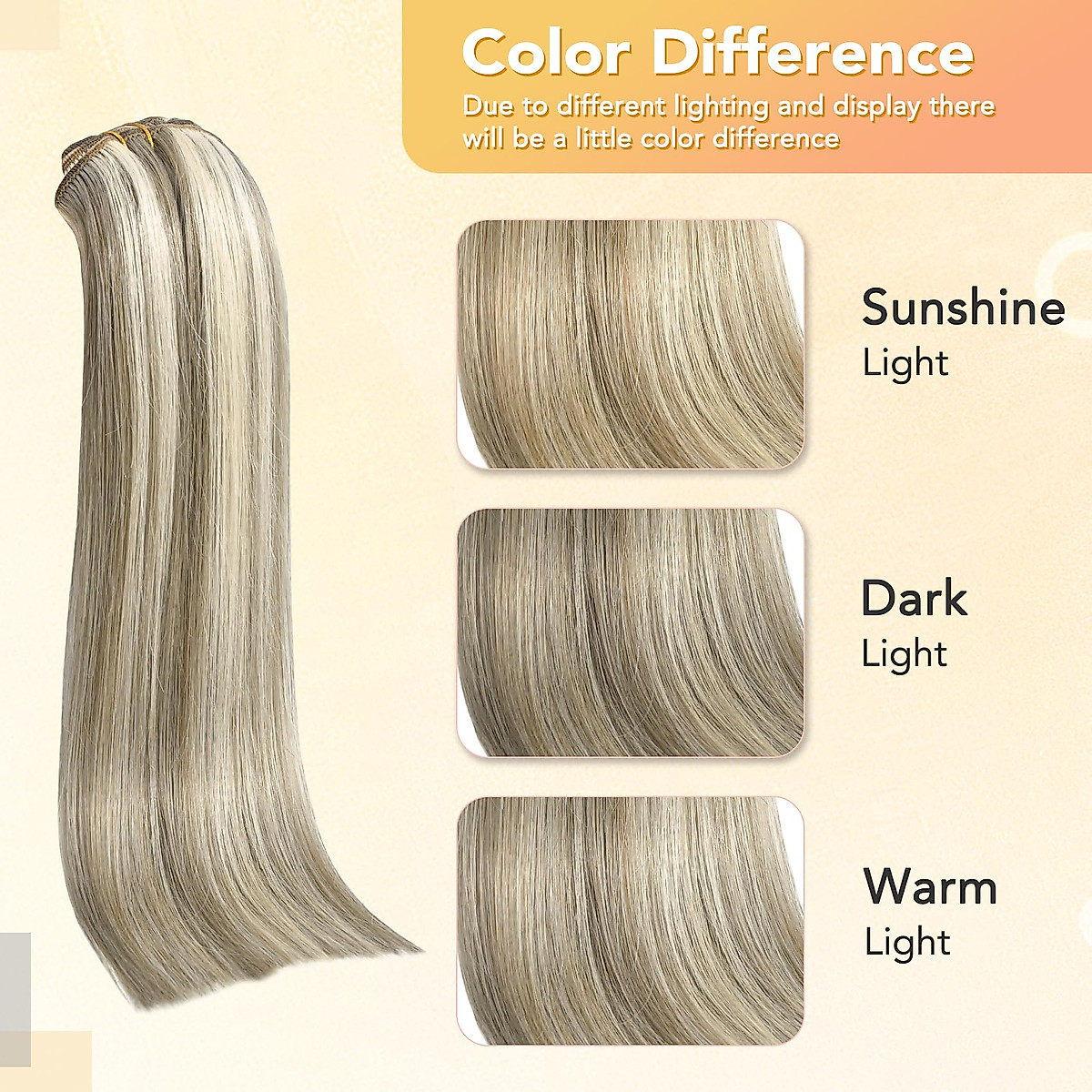 VARIO HAIR Clip in Hair Extensions Blonde Highlighted Human Hair Balayage Hair Extensions Mixed Bleach Blonde 12 Inch 70g Fine Hair Full Head Silky Straight 100% Human Hair Clip In Extensions