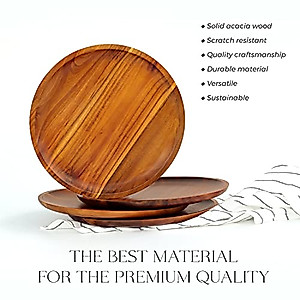FANICHI Wooden plates (set of 4-11inch) Dinner Plates, Acacia Round Wood Plates, Unbreakable Classic Plates, Easy Cleaning & Lightweight for Dishes Snack, Dessert, Housewarming, Christmas Gift