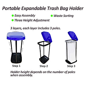 Reliable1st Portable Garbage Trash Holder | Collapsible Expandable Trash Can Outdoor Waste Bins Camping Accessories for Outdoor and Indoor RV Picnic Kitchen Home Use | Blue
