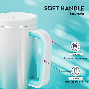 Meoky 24 oz Tumbler with Handle and Straw, 100% Leak-proof Tumbler with Lid and Straw, Insulated Stainless Steel Travel Coffee Mug, Keeps Cold for 24 Hours (Azure)