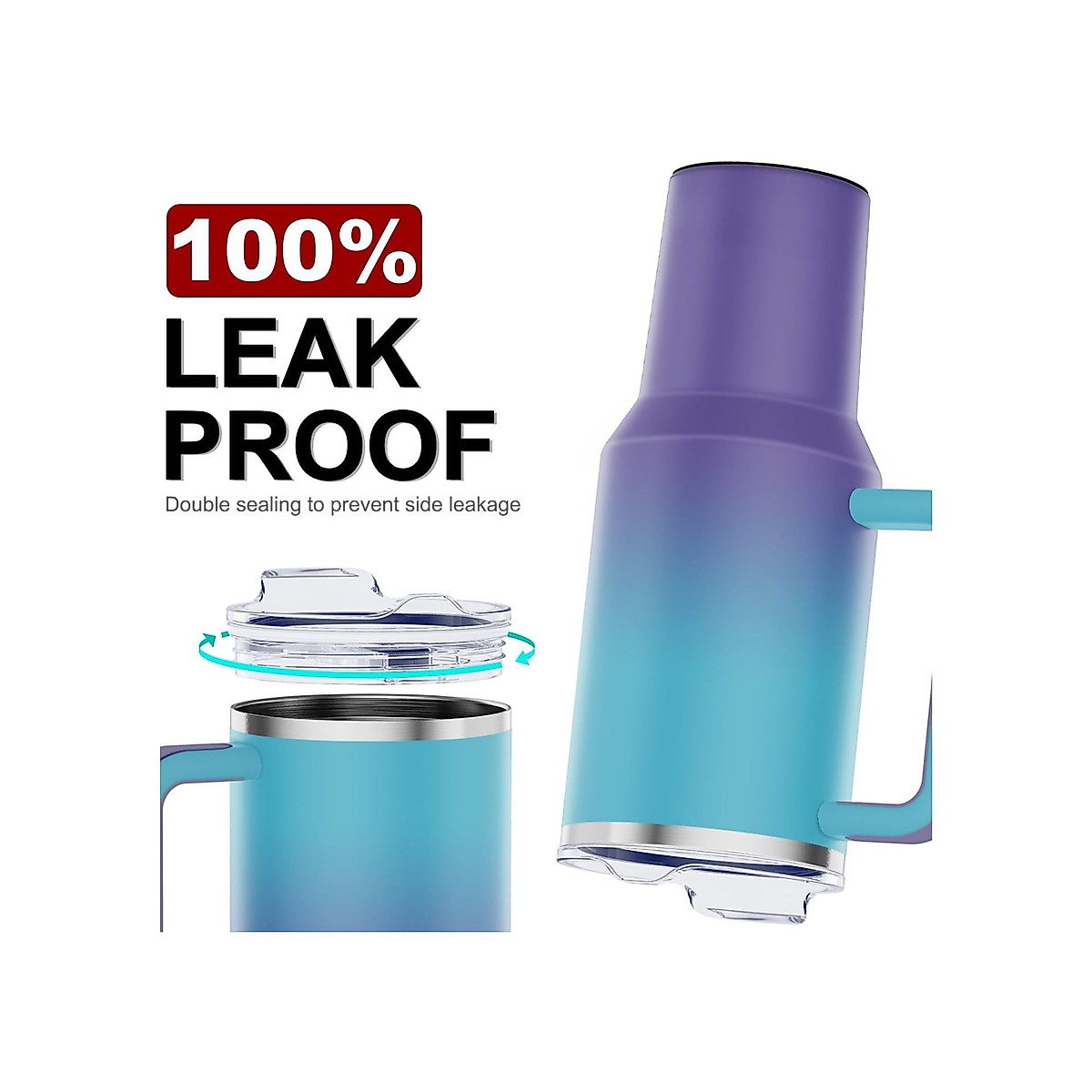 Zen Living 40oz Tumber with Handle and Straw| 100% Leakproof Tumbler with Lid and Straw| Made of Stainless Steel| Cup Holder Friendly Base Tumbler Blue Purple Glitter (blue purple) (Blue Purple)