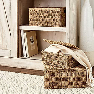 Set of 3 Rectangular Seagrass Baskets with Lids by Trademark Innovations