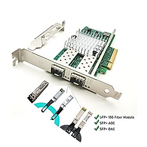 10Gb Network Card Dual SFP+ Ports PCIEx8 Ethernet Converged Server Compatible Intel X520-DA2 82599ES Chip Support Windows 7/8/10/11/Visa,Server/Linux/VMware