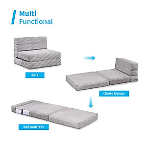 Mjkone Folding Floor Sofa Couch, Convertible Futon Sofa Bed with Memory Foam, 3 in 1 Foldable Couch Bed, Pull Out Sleeper Sofa for Living Room/Apartment/Office (Gray, Single)