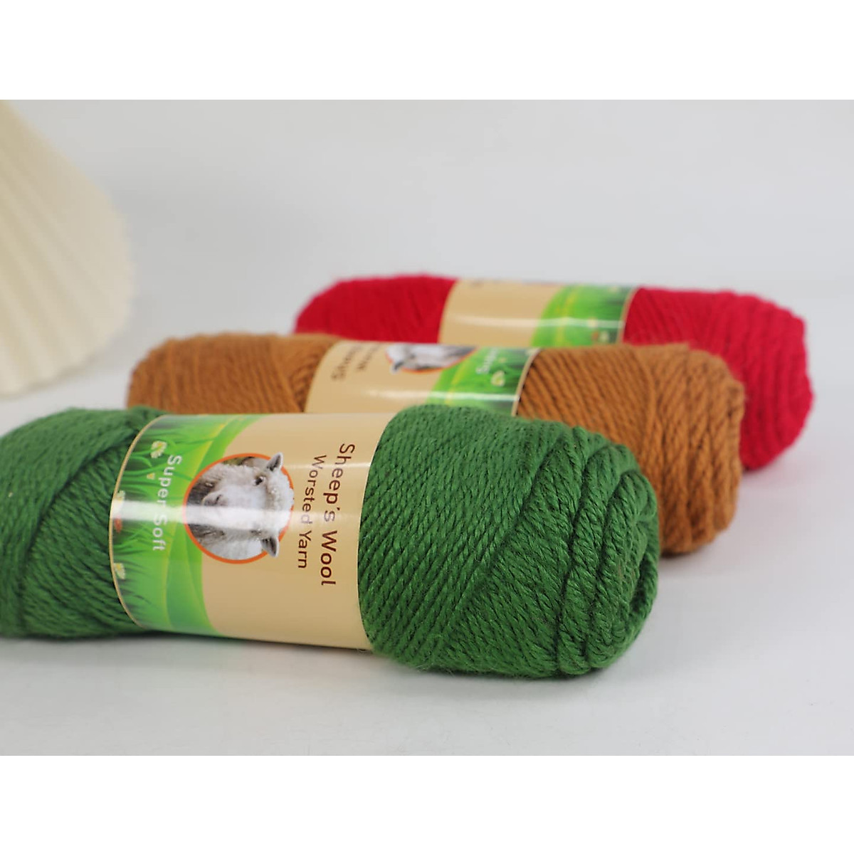 3-Pack Sheep Wool Worsted Yarn for Knitting and Crocheting 300 Grams of Lamb Sheep's Wool