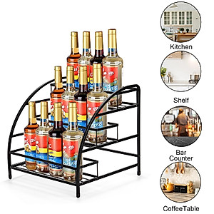 SOUJOY Coffee Syrup Rack Organizer, 9-12 Bottles Wine Holder Stand, 3-Tier Metal Wire Countertop Storage Rack, Freestanding Shelves for Coffee Bar Station, Kitchen, Syrup Wine Dressing Cocktail