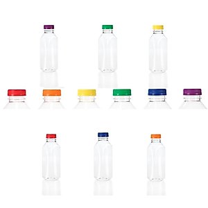 (6) 16 oz. Clear Food Grade Square Plastic Juice Bottles with Tamper Evident Caps 6/pack (Mixed Lids)