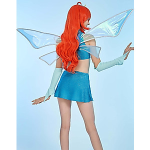 Winx Club Women's Bloom Cosplay Fairy Costume Outfit Top and Skirt with a Pair of Wings